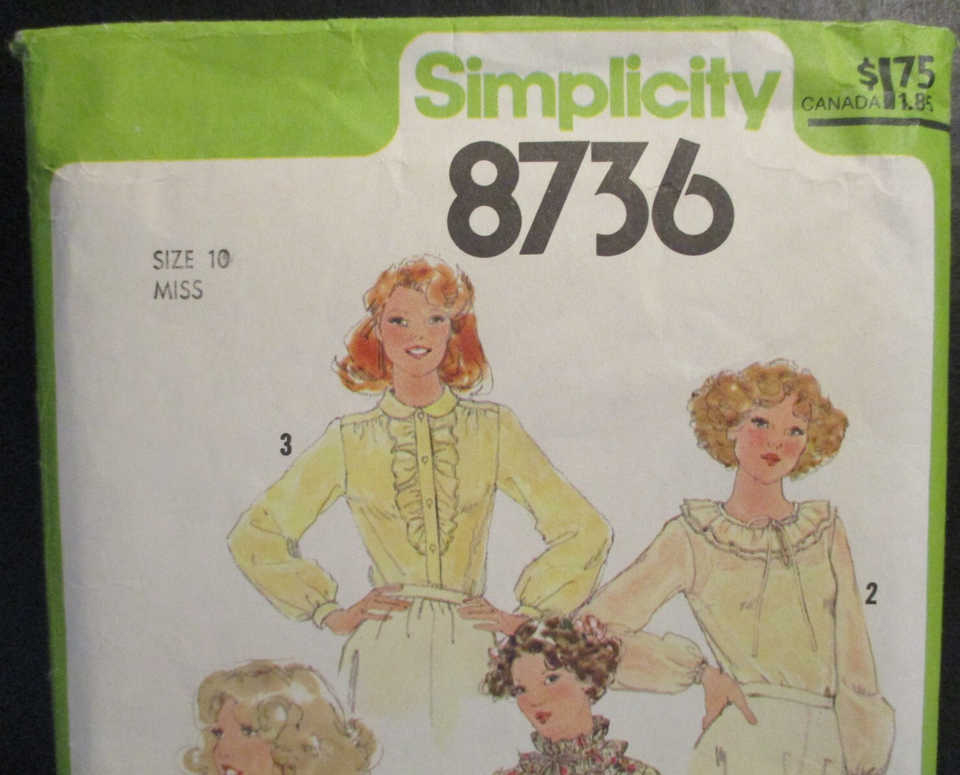 Simplicity Pattern 8736 Misses Long Sleeve Blouses Size 10 Bust 32.5 ...