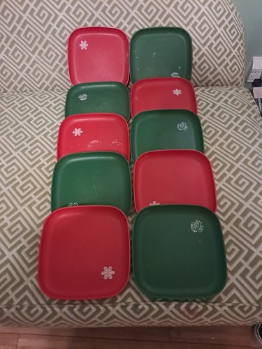 Vintage Tupperware 8" Square Holiday Plates Christmas Set of 10 Made in ...