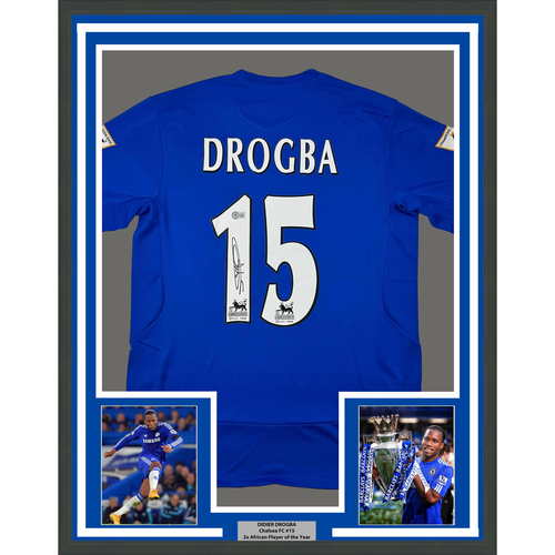 Framed Autographed/Signed Didier Drogba #15 35x39 Chelsea FC Blue ...