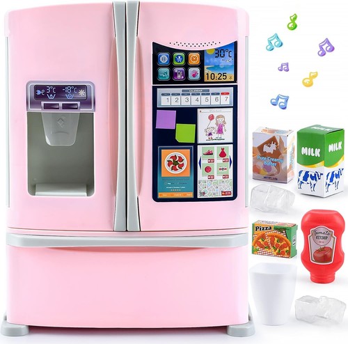 Kids Kitchen Refrigerator with Ice Dispenser, Pretend Kid Toy Fridge ...