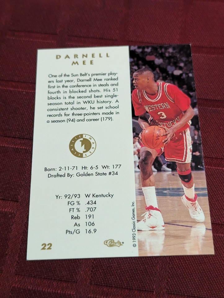 1993 Classic Darnell Mee #22 Basketball Card Golden State Warriors (B ...