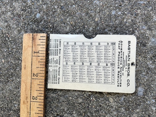 1925 BASTIAN BROS. celluloid pocket ruler calendar Advertising ...