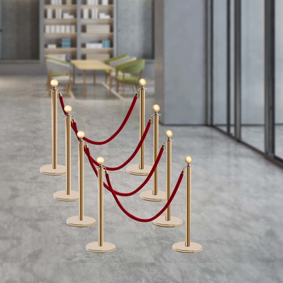8 PCS Crowd Control Stanchion Gold Posts Set with Red Velvet Rope Queue ...