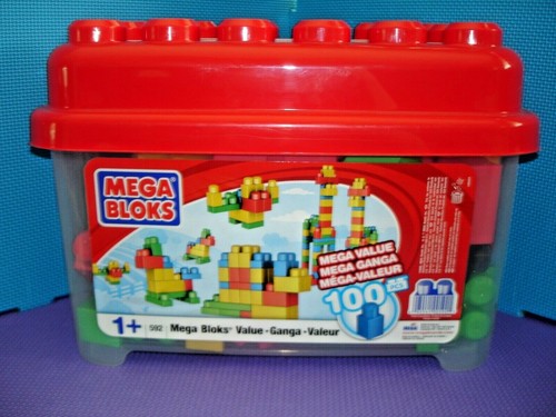 Mega Bloks Value 592 Ages 1+ Plastic Storage Tub Red Lid & 100 pc ...