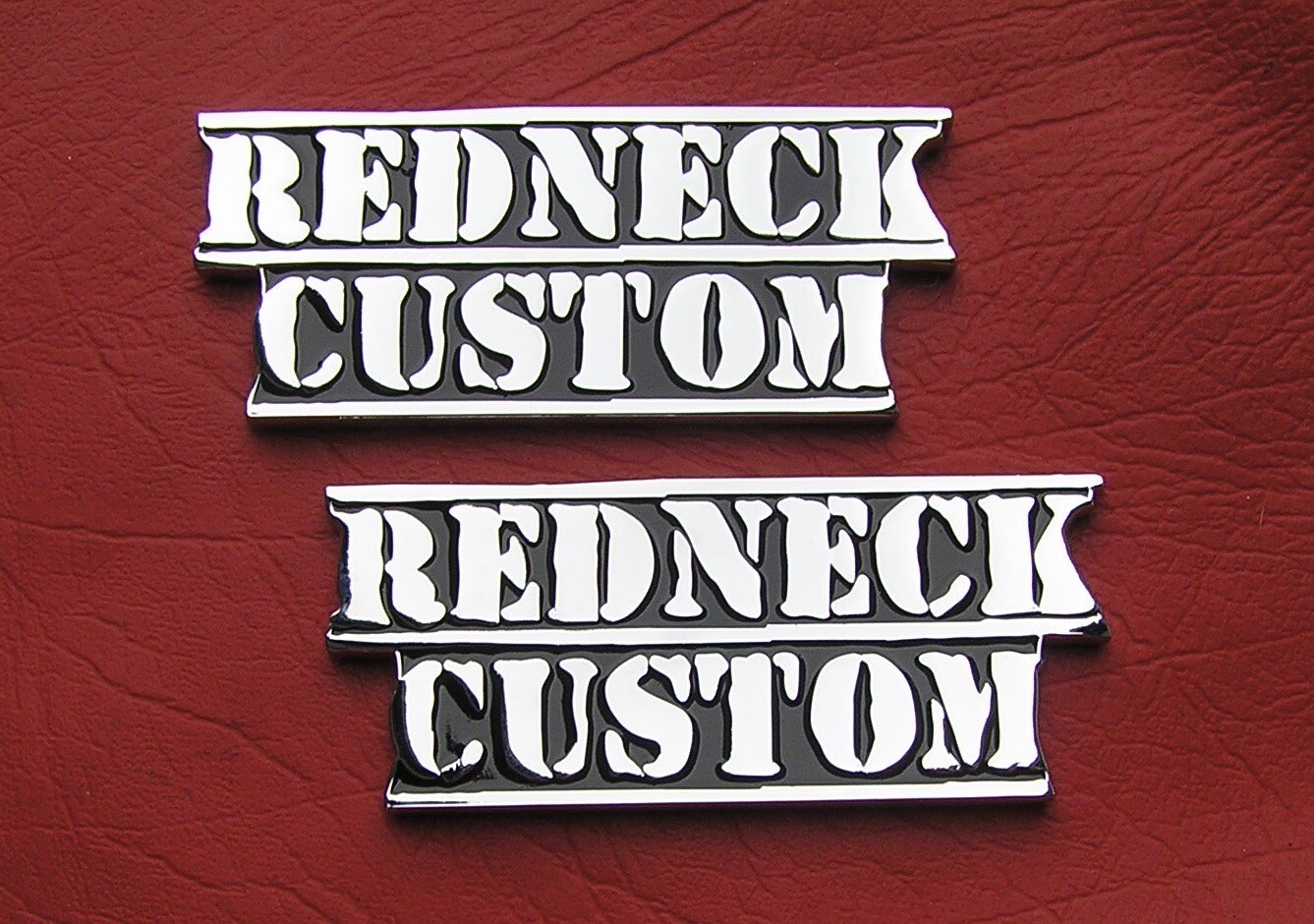 REDNECK CUSTOM PAIR CAR EMBLEMS Chrome Metal Fender Badge *NEW* suit ...