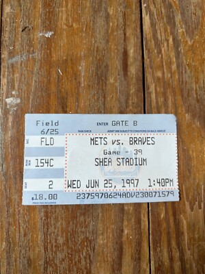1997 Atlanta Braves vs New York Mets Ticket Stub Shea Stadium June 25 ...