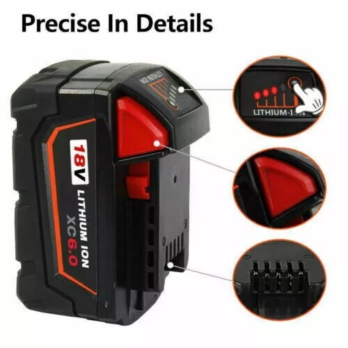 2 PCS 6.0 AH Lithium Battery For Milwaukee M18 48-11-1860 48-11-1811 48 ...