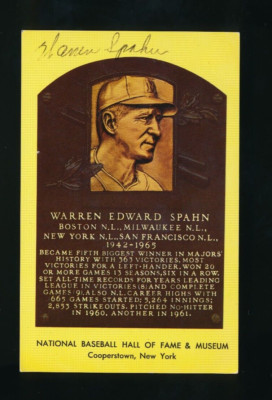 Warren Spahn Hall of Fame HOF Plaque Postcard signed auto autograph | eBay