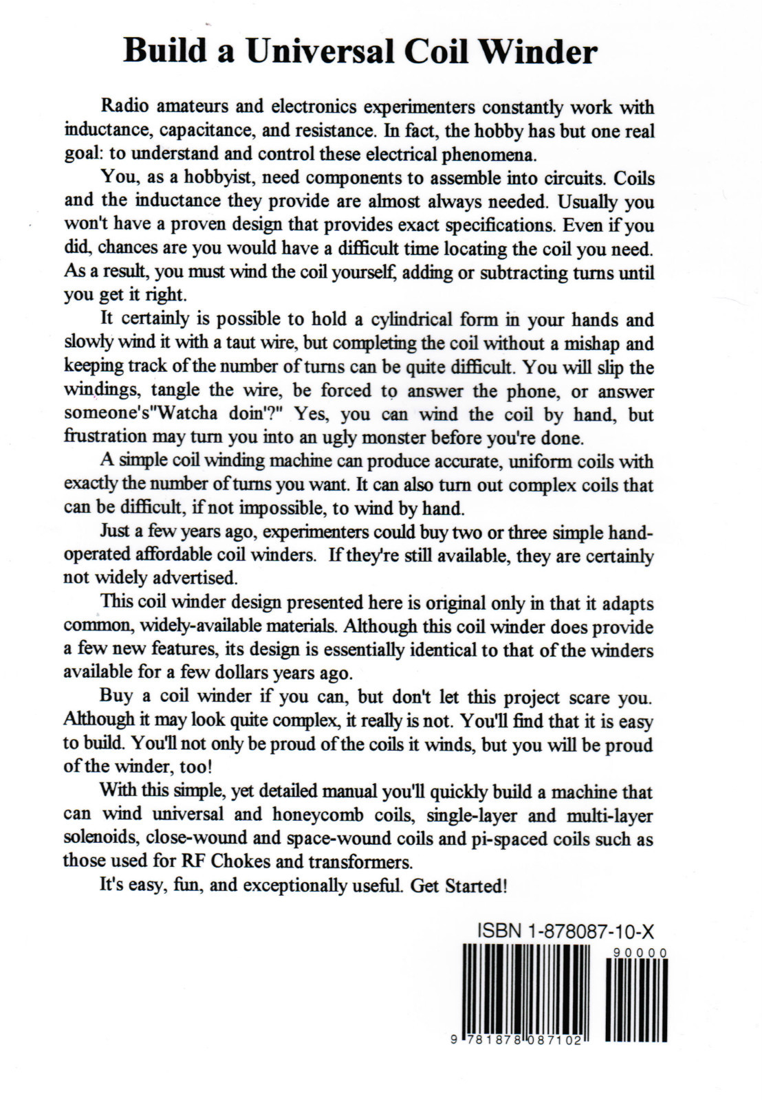 Build Universal Coil Winding Machine Book David Gingery Gas Engine ...