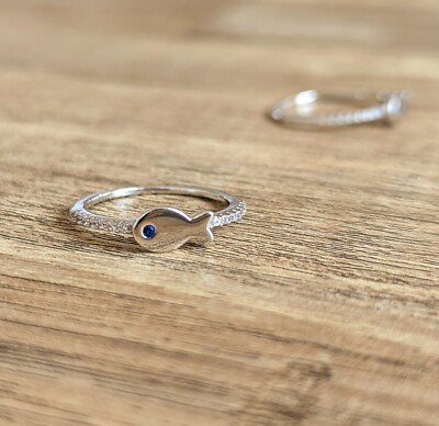 Silver Fish Ring, 925 Sterling Silver, Nickel-free, Rhodium Plated, CZ ...