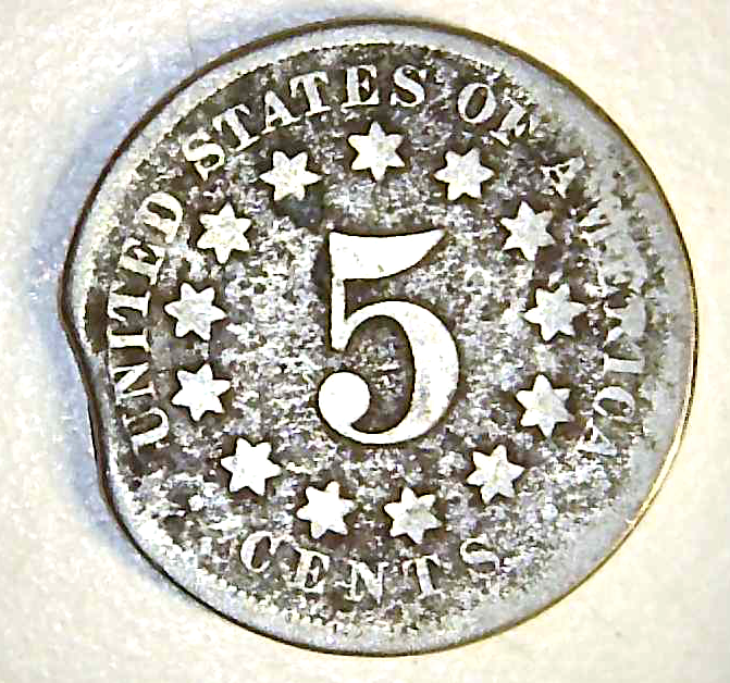 US Shield Nickel Error Coin: 1867 Clipped Planchet - No Resv Free Ship ...