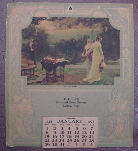 Vintage 1928 Bartley Nebraska Wall Calendar Cash & Carry Grocery H.E ...