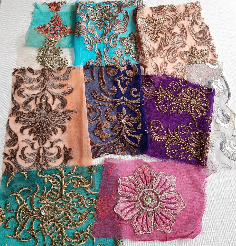 Sari scraps beaded embellished fabric offcuts art projects sequin ...