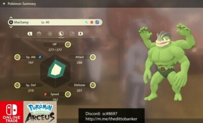 Pokemon Legends Arceus SHINY MACHAMP LV.40 ALPHA MAX Effort Levels FAST ...