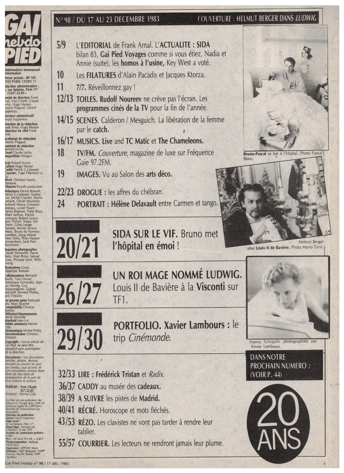 GAI PIED HEBDO France Magazine / No. 98 / Décembre 1983 / Helmut Berger ...