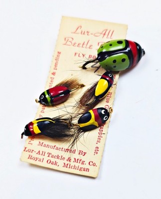 5 Lur-All Tackle & Mfg Co Flyrod Beetle Bug Lures On Card | eBay