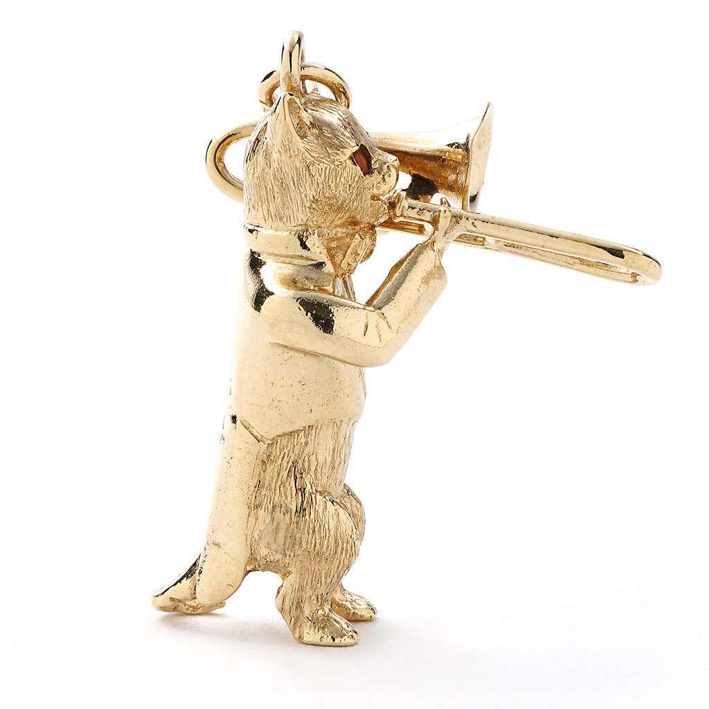 Dankner Vintage Cat Playing Trombone Charm 14k Yellow Gold | eBay