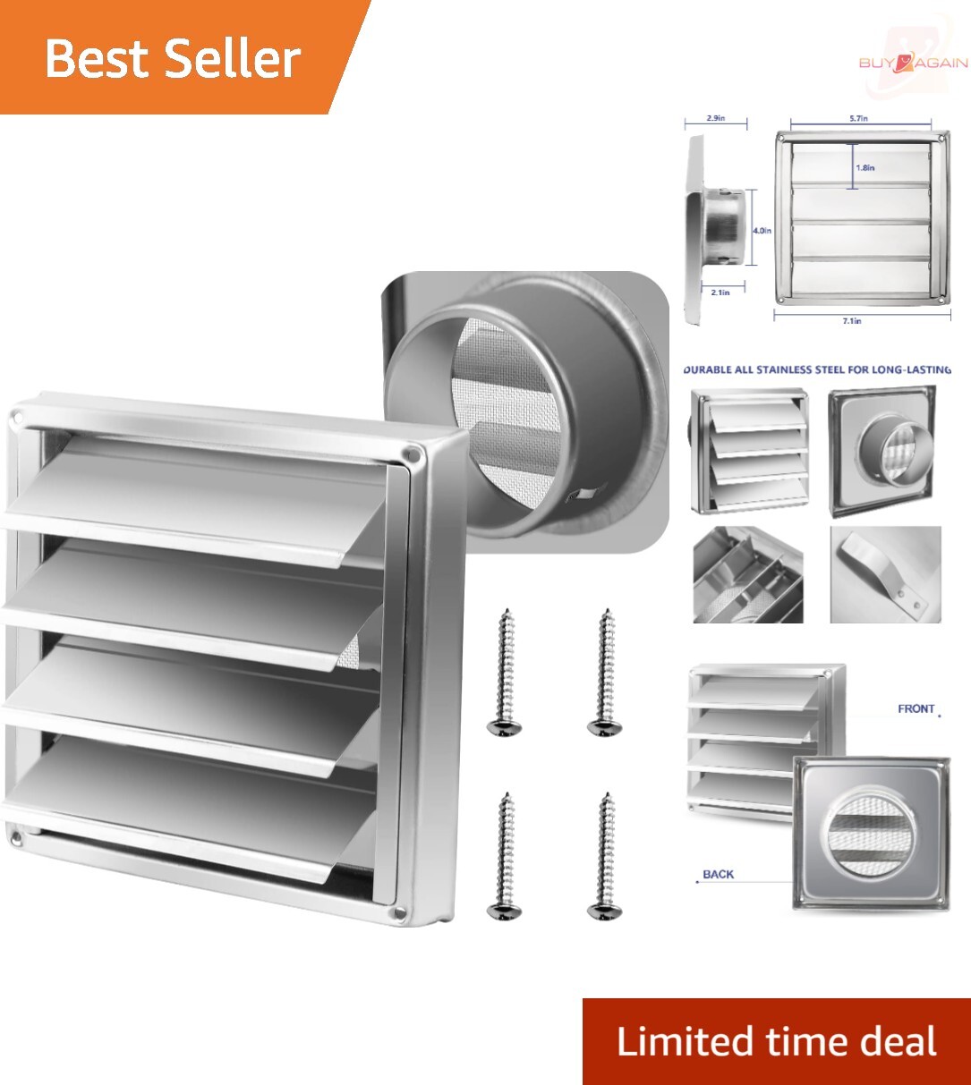 Stainless Steel Louvered Vent Cover with Mesh Screen - Easy ...
