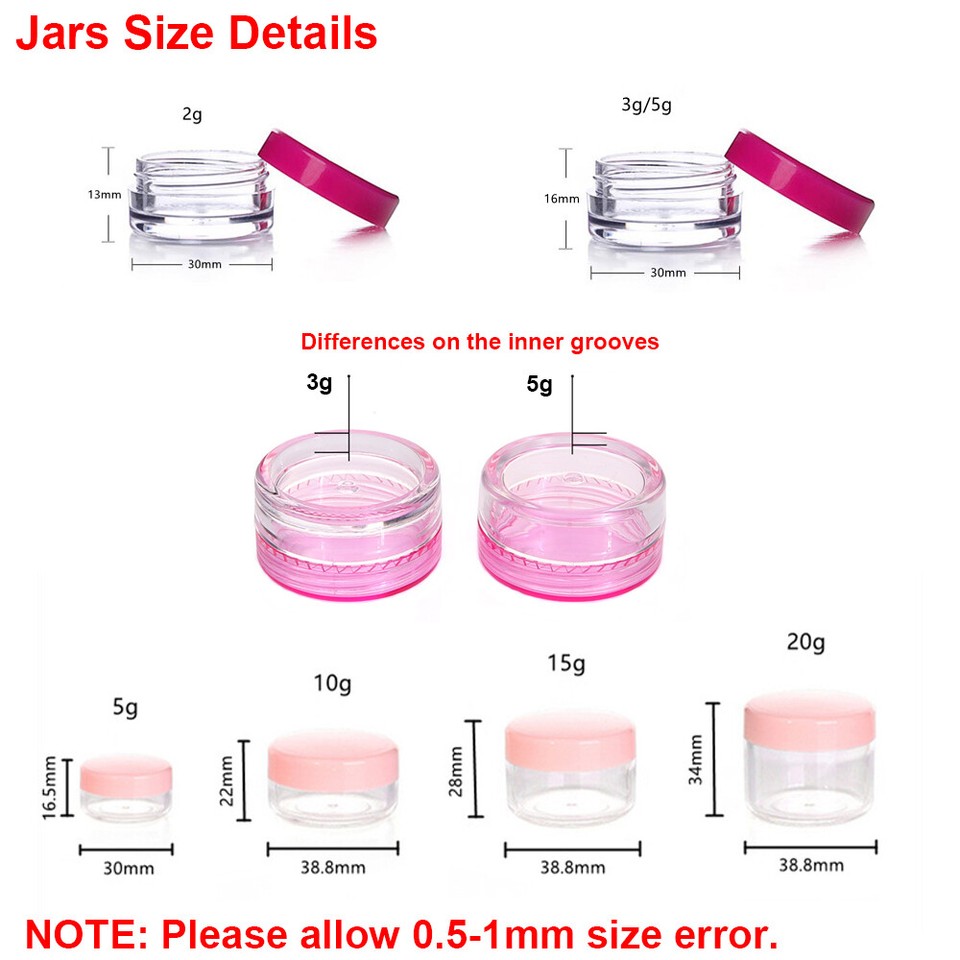 2g-20g Empty Clear Plastic Sample Travel Jar Container Round Cosmetic ...