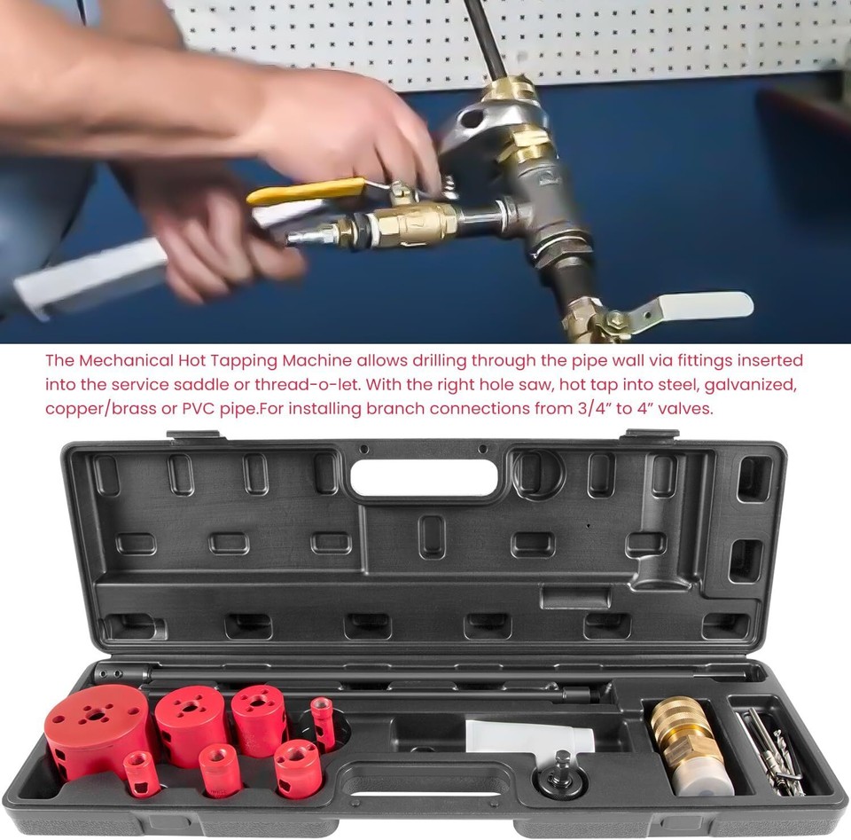 Hot Tapping Machine 08350 DM3MECH Hot Tap Kit for NPT Hole Saws and ...