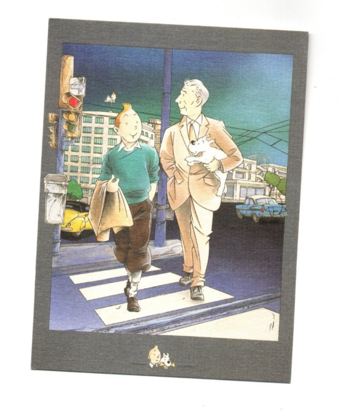 Carte postale TINTIN. Hergé et Tintin en ville. Pastiche par Pascal ...