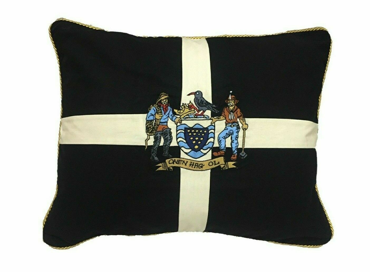 Cornwall St Pirans Flag Cushion with Embroidered Cornish Crest Two ...