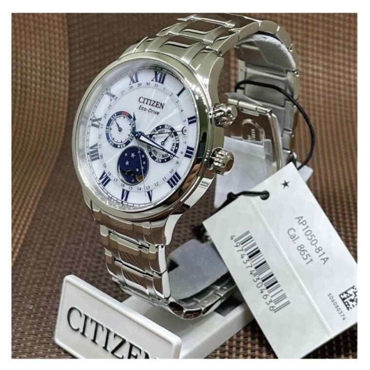 Citizen Eco Drive Moon Phase Stainless Steel Watch 42mm 5ATM for Men ...