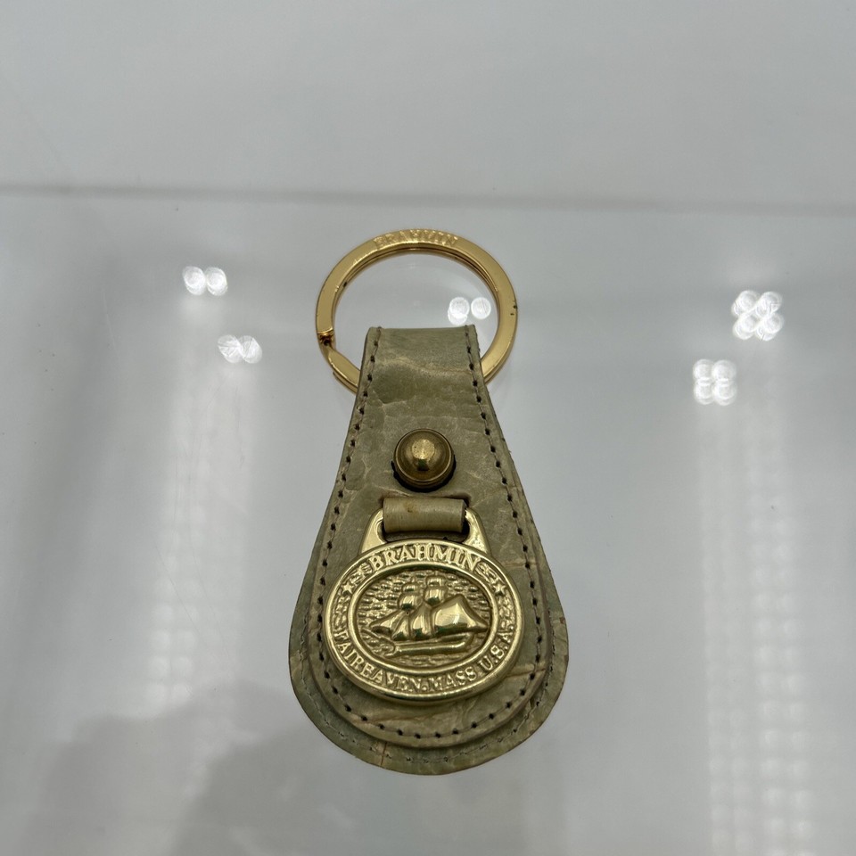 Brahmin Fairhaven Mass, USA Leather Keychain Ivory With Gold Tone Ring ...