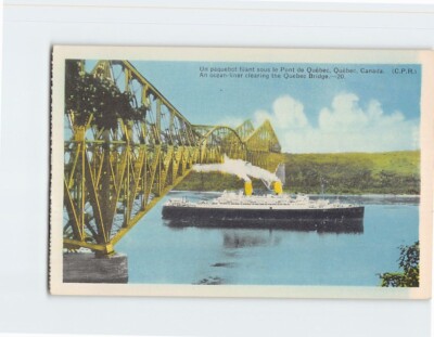 Postcard An ocean-liner clearing the Quebec Bridge, Canada | eBay Australia