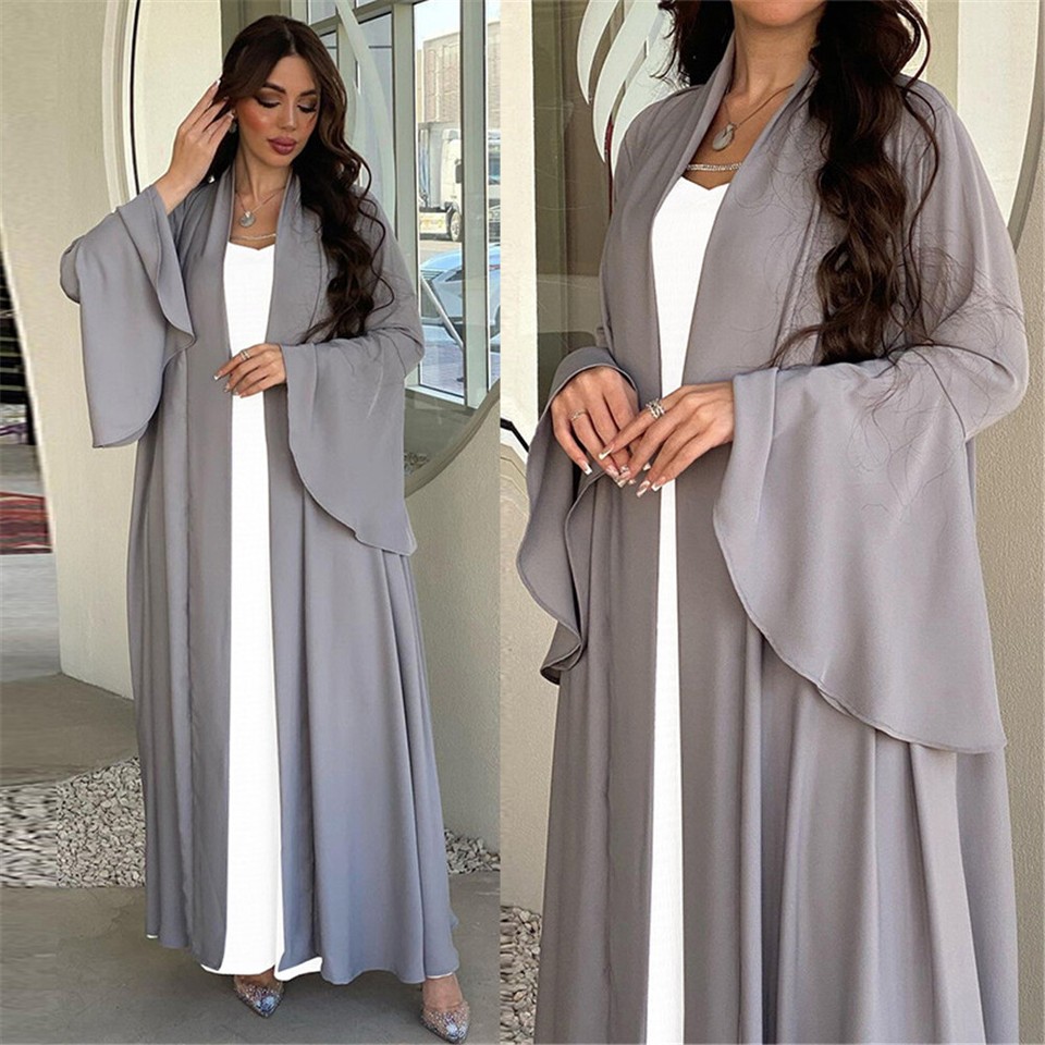 2pcs Muslim Women Kaftan Long Dress Dubai Open Cardigan Kimono Islamic ...