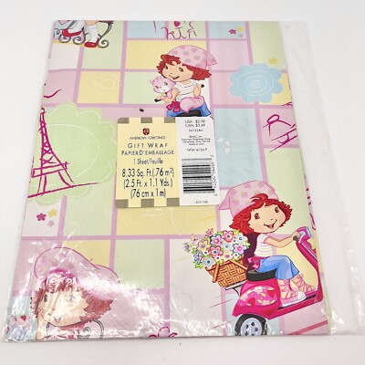 Vintage 2001 STRAWBERRY SHORTCAKE NEW Gift Wrap Wrapping Paper SEALED ...