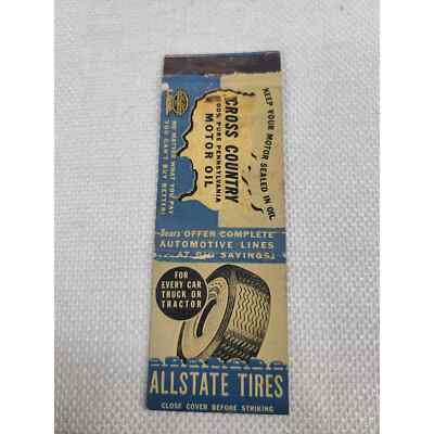 Allstate Tires Matchbook Cover 100 percent Pure Pennsylvania Oil ...