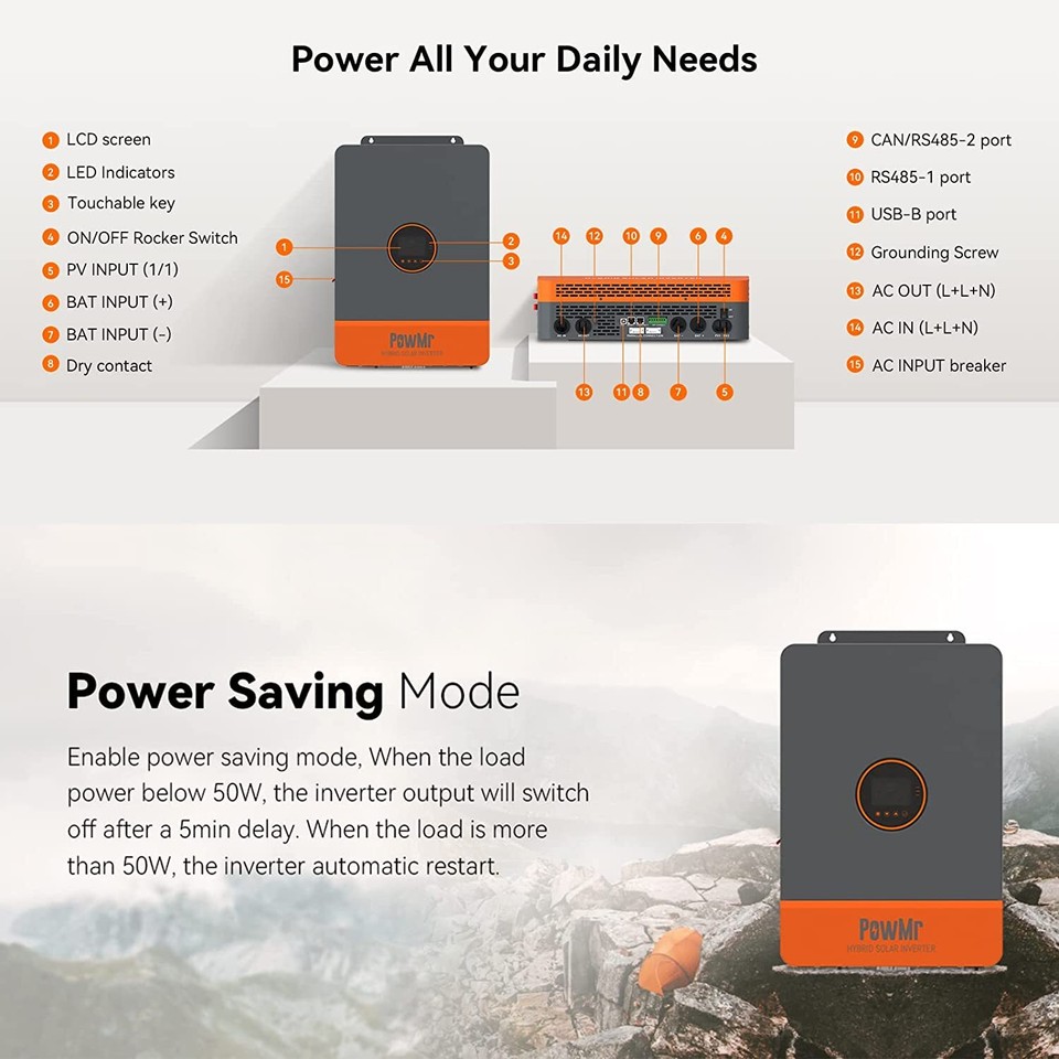 10KW 48V Solar Inverter Hybrid 120V/208V/240V Split Phase 200A MPPT ...