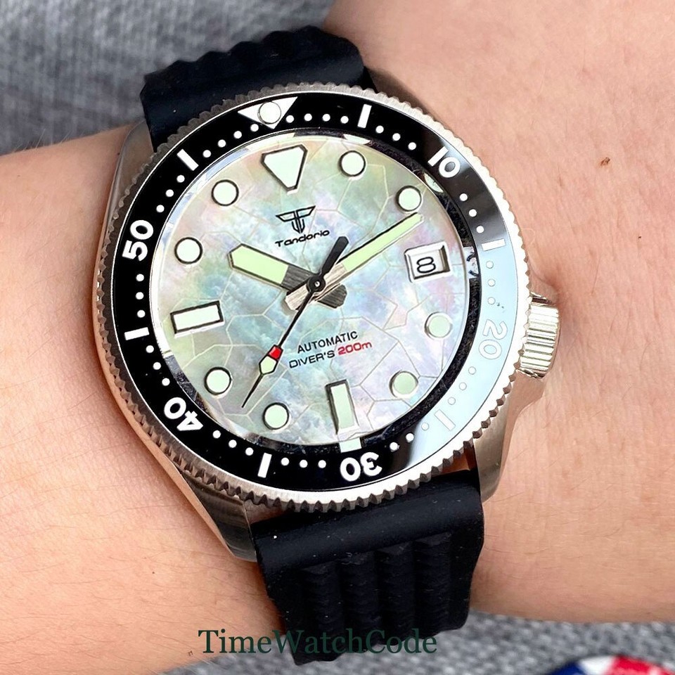 Tandorio Automatic Men's Watch 20ATM Diver 37mm NH35 Mother of Pearl ...