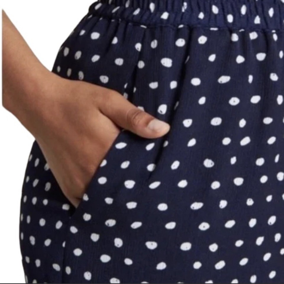 ModCloth Pants Womens Small Navy White Polka Dot Wide Leg Palazzo Pull ...