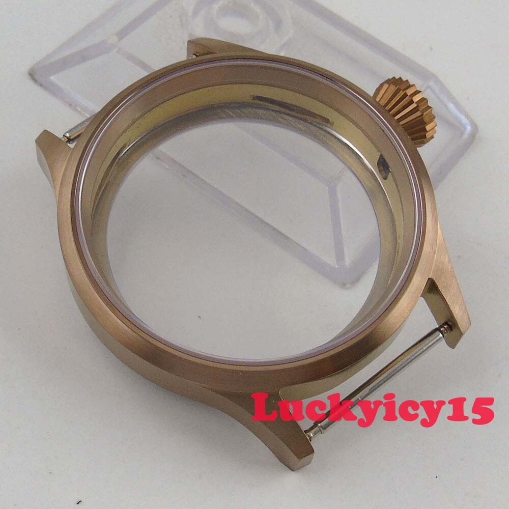43mm Bronze coated watch case fit ETA 6497 6498 movement sapphire glass ...