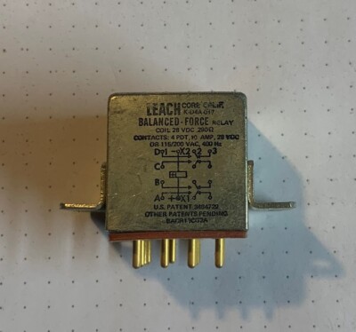 Leach Relay, P/N K-D4A-017, 28VDC or 115/200 VAC 400 Hz, 4 Pole, Double ...