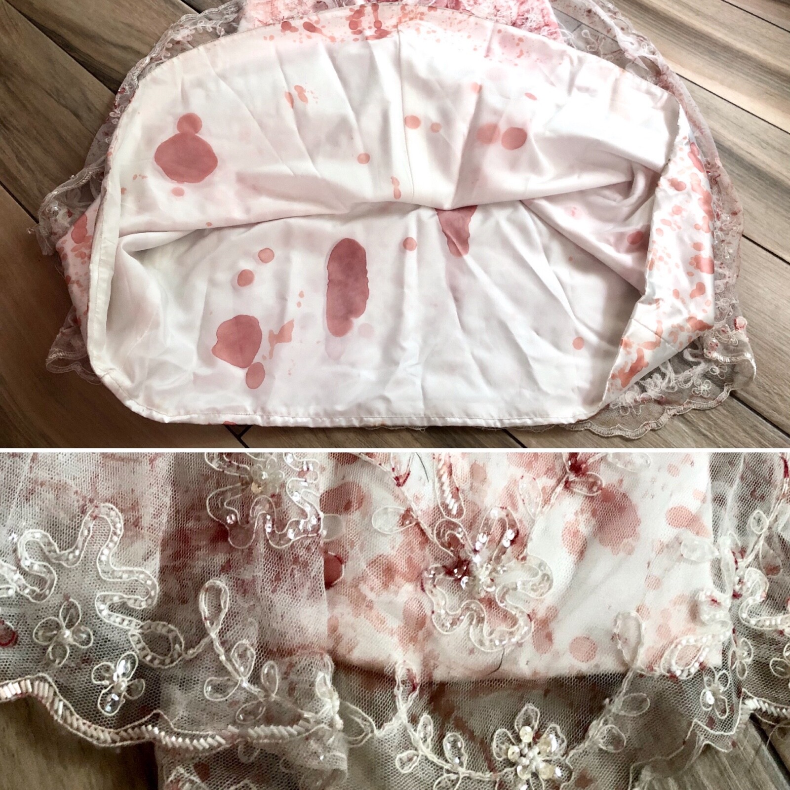 4 Pc Zombie Corpse Dead Bride Costume Set Bloody Gory Wedding Gown Veil ...