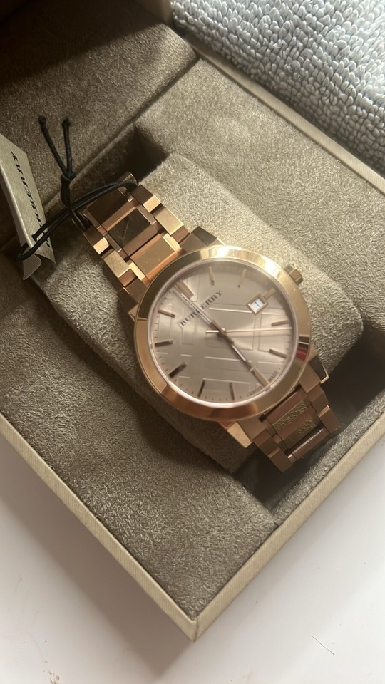Burberry City BU9034 Rose Gold Unisex Watch 38mm Faceted Sapphire ...