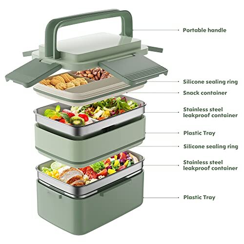 Stainless Steel Bento Box Adult Lunch Box 3 Stackable Bento Lunch ...