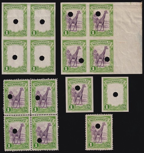 Rare Mozambique Company Stamps 1937 1c. Giraffe WATERLOW PLATE PROOFS ...