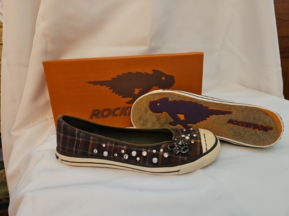 Rocketdog Slip On "Klash Uniform" Brown Plaid with Bling, Sz 7.5 | eBay