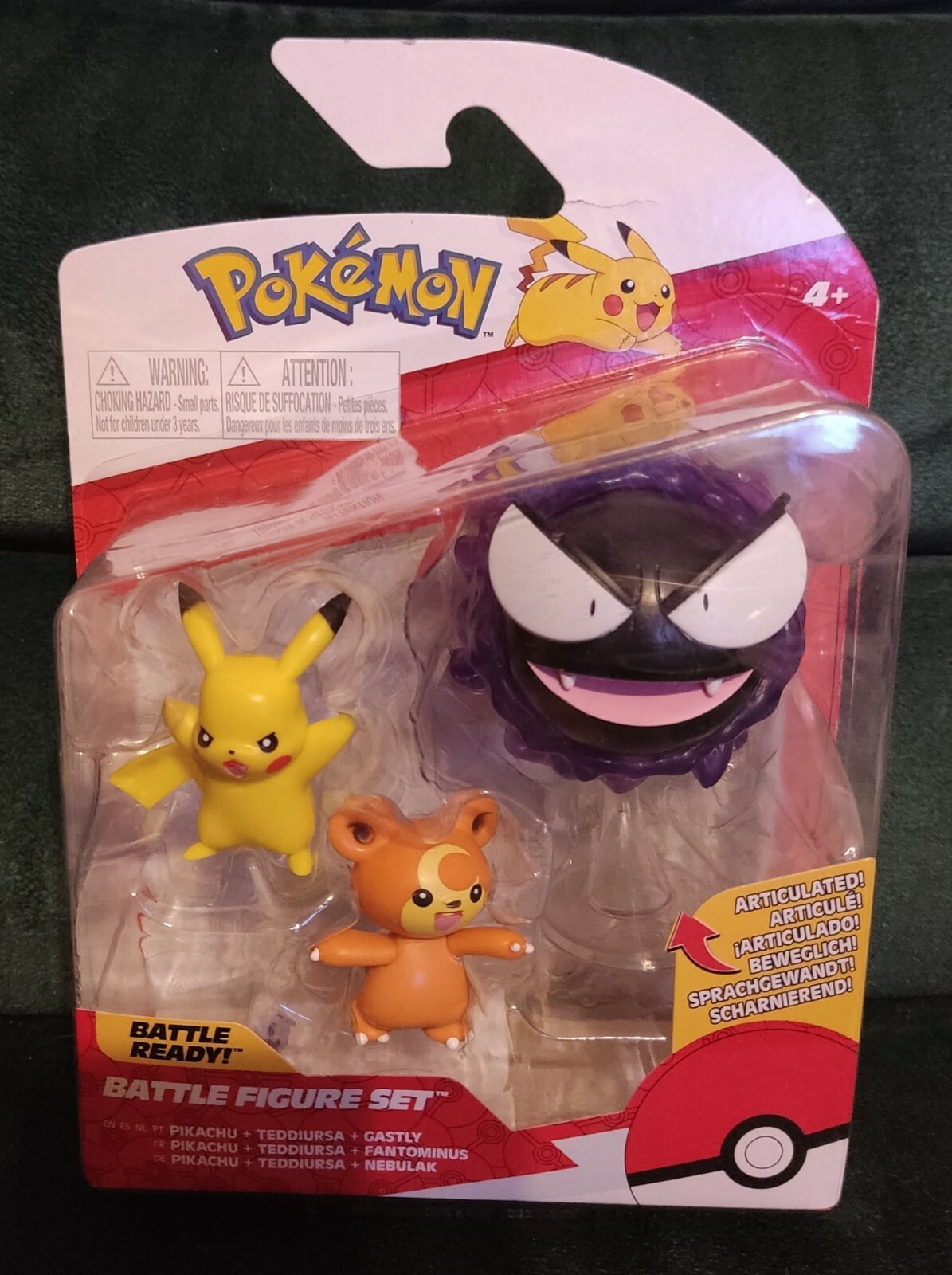 Pikachu + Teddiursa + Gastly - 3 POKEMON Jazwares Battle Figure Set ...