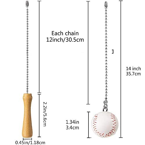 Baseball And Baseball Bats Ceiling Fan Pull Chain Ornaments Extender ...