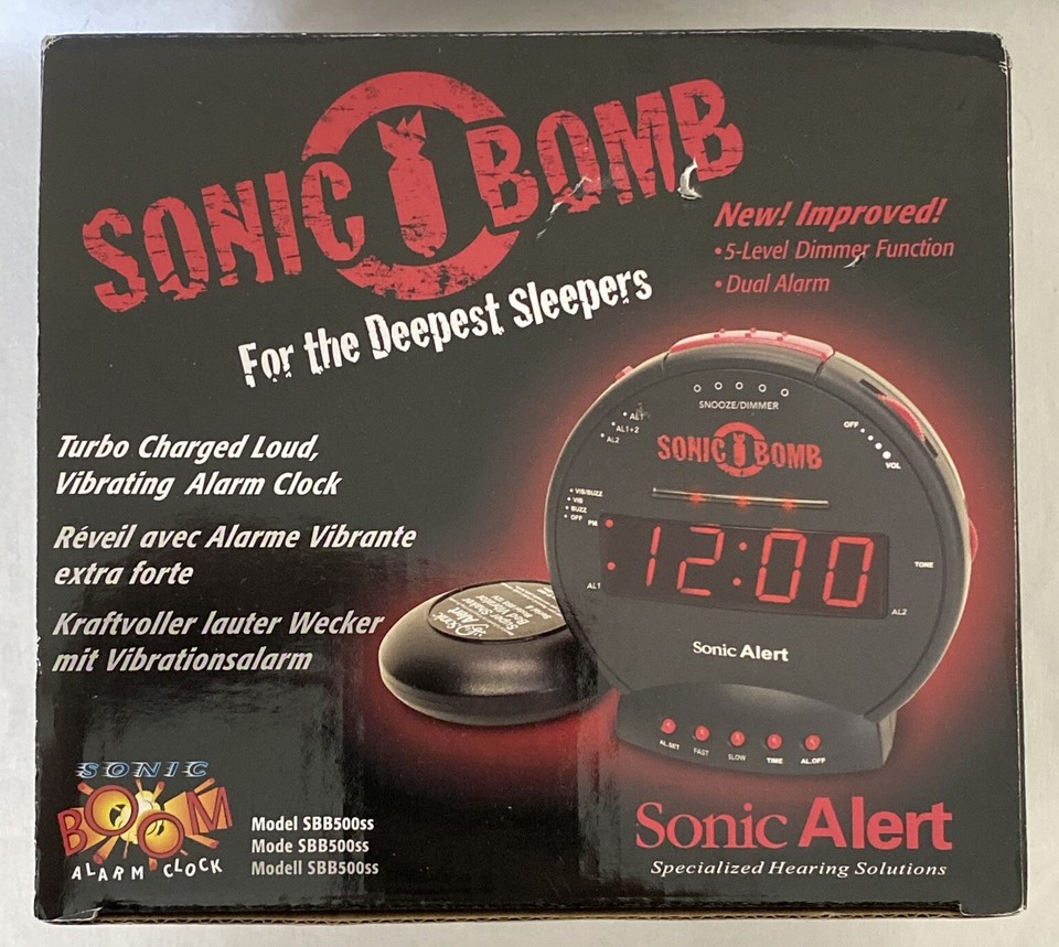 SONIC BOMB ALARM CLOCK Extra Loud with Vibrating Bed Shaker 113dB NEW ...