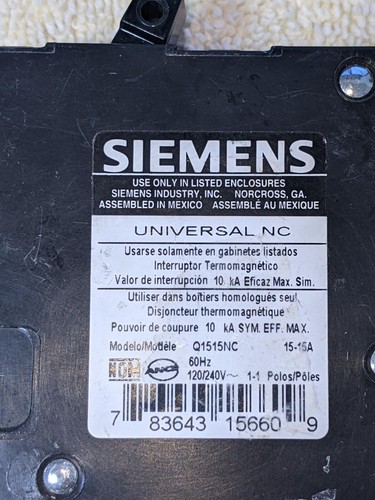 Siemens 15A Tandem 2 Pole Type QT Circuit Breaker-10,000/120/240v Black ...