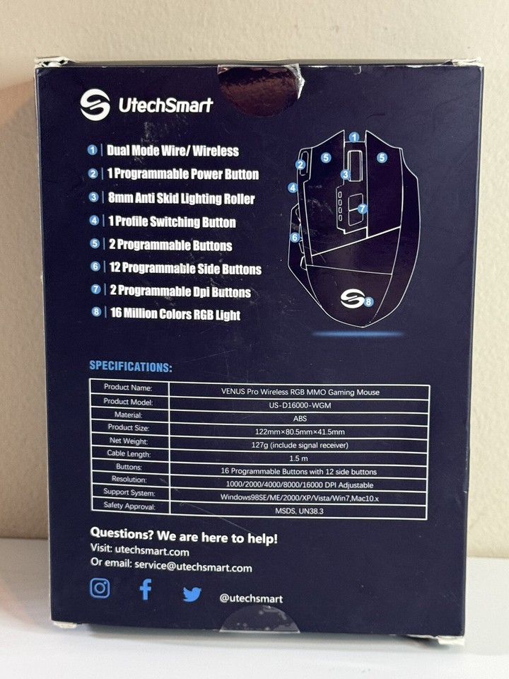 UtechSmart VENUS Pro RGB MMO Wireless Gaming Mouse, 16,000 DPI | eBay