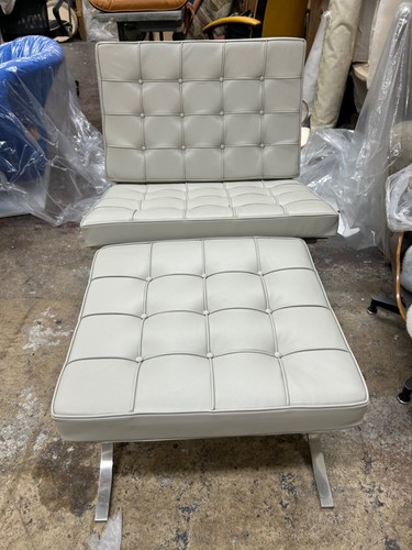 Barcelona Chair + Ottoman totally restored in Spinneybeck gray leather ...