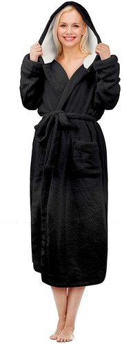 Hooded Sherpa Robe Long Plush Fuzzy Bathrobe for Women with Hood Sherpa ...