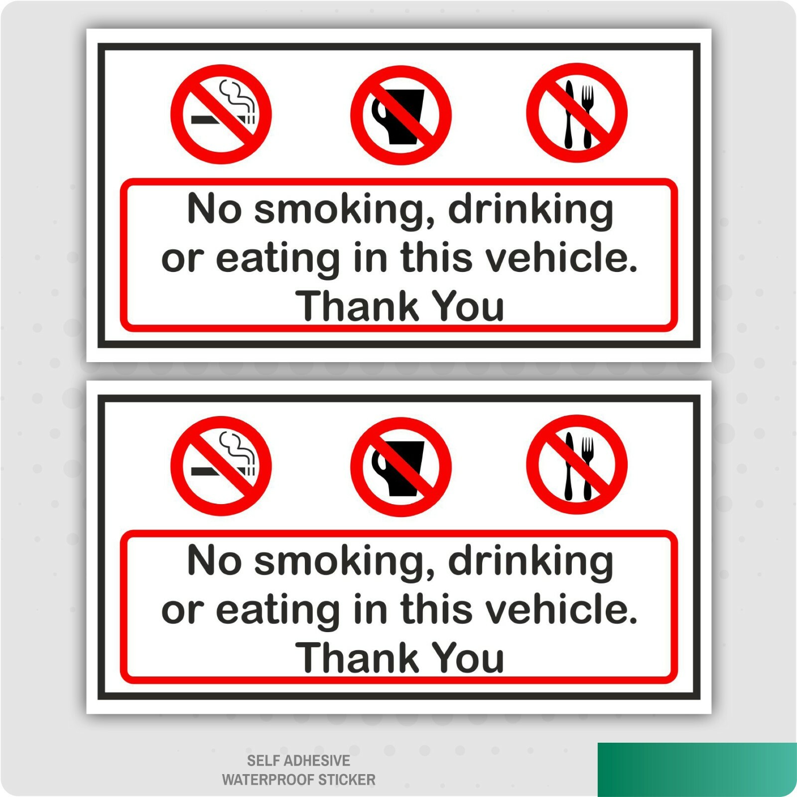 2 x Large No Smoking Drinking Or Eating In This Vehicle Stickers Car ...